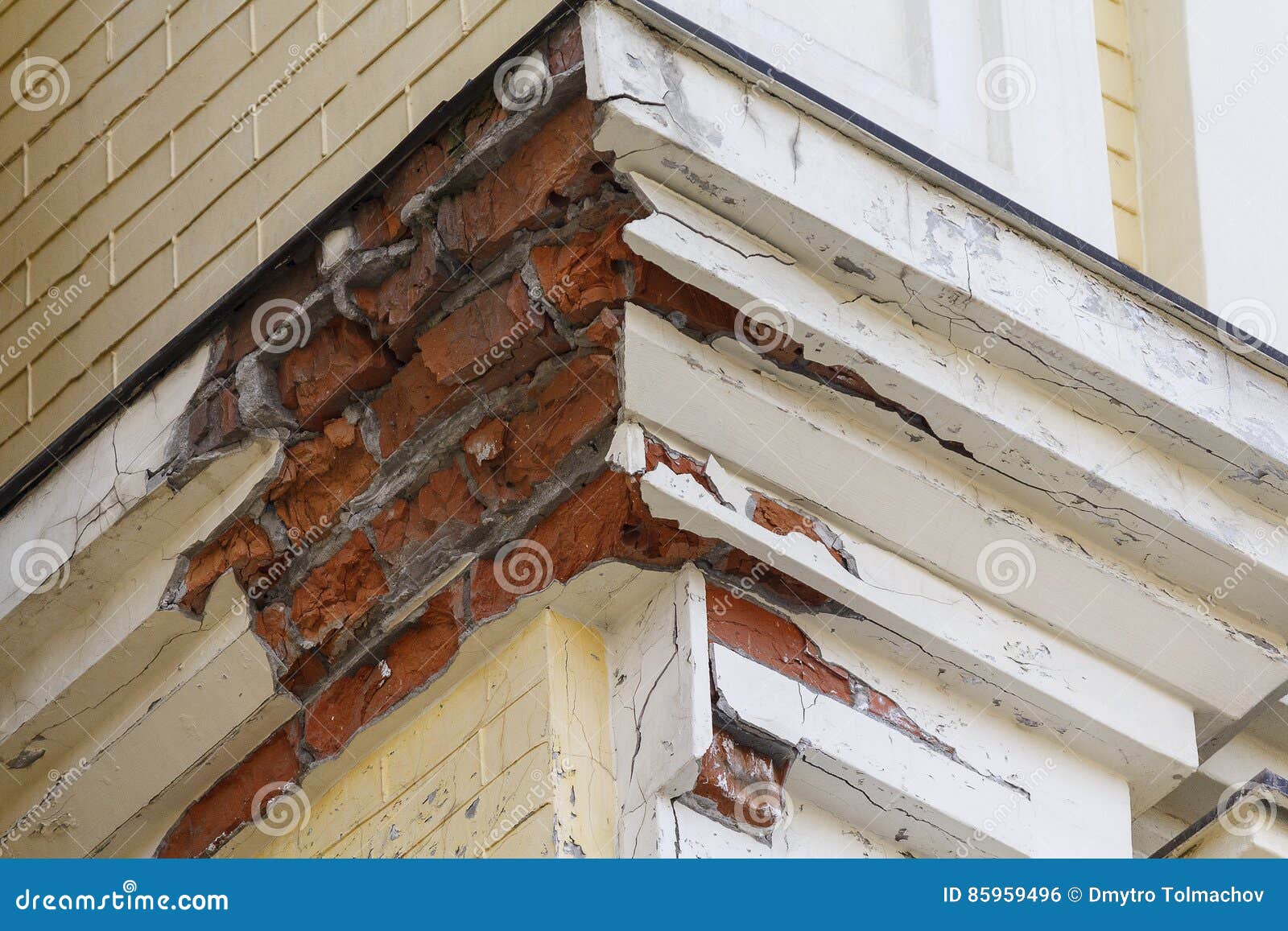 Corner House with Crumbling Plaster Closeup Stock Photo - Image of ...