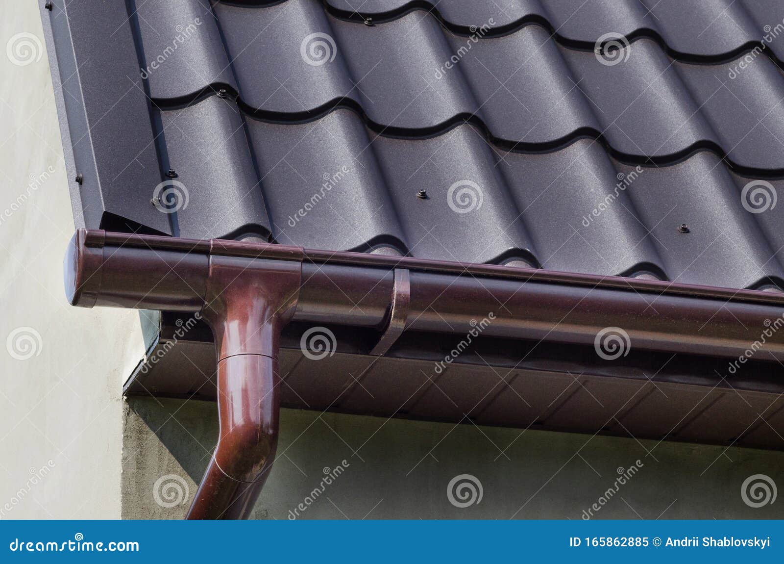 Corner of the House with Gutter. Plastic Gutter Stock Image - Image of ...