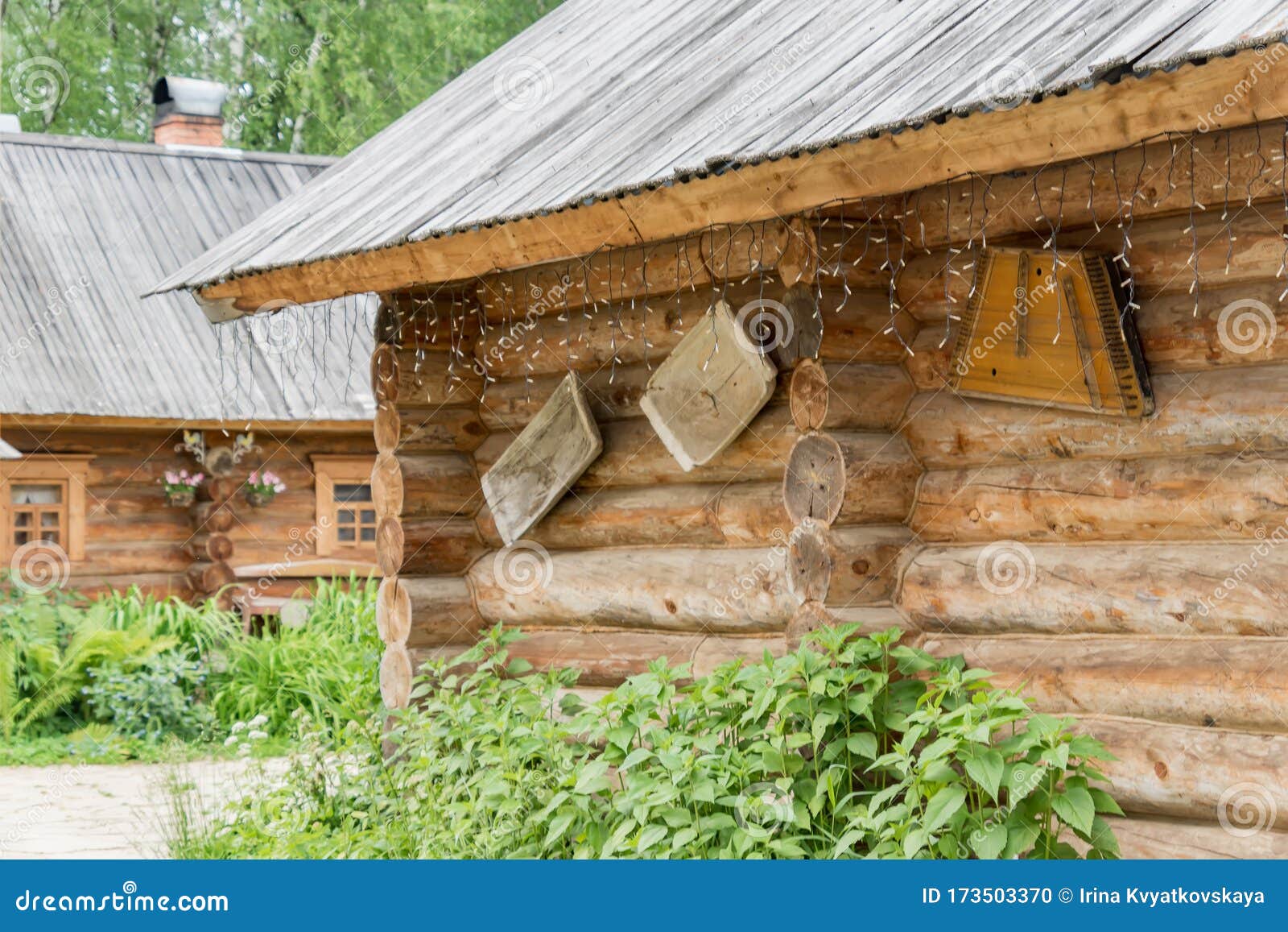 Corner of Log House with Decoration on the Wall Stock Photo - Image of ...