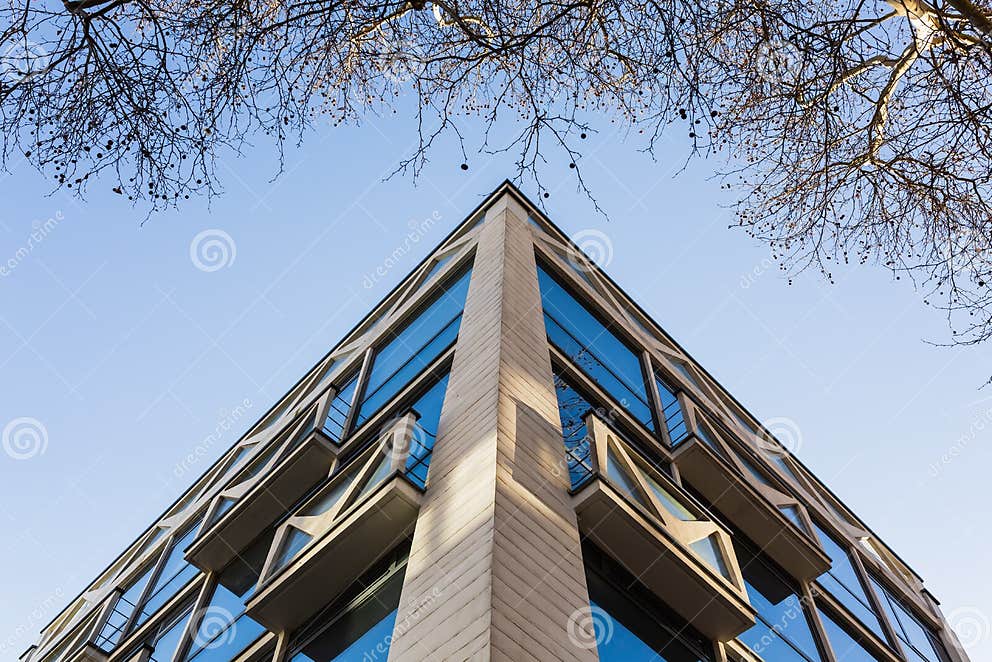 Corner of a Modern Building Stock Image - Image of tree, structure ...