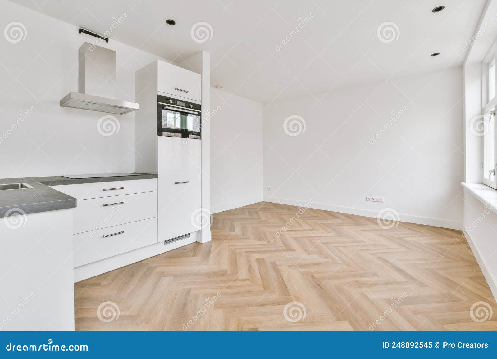 Corner of modern kitchen stock image. Image of wall - 248092545