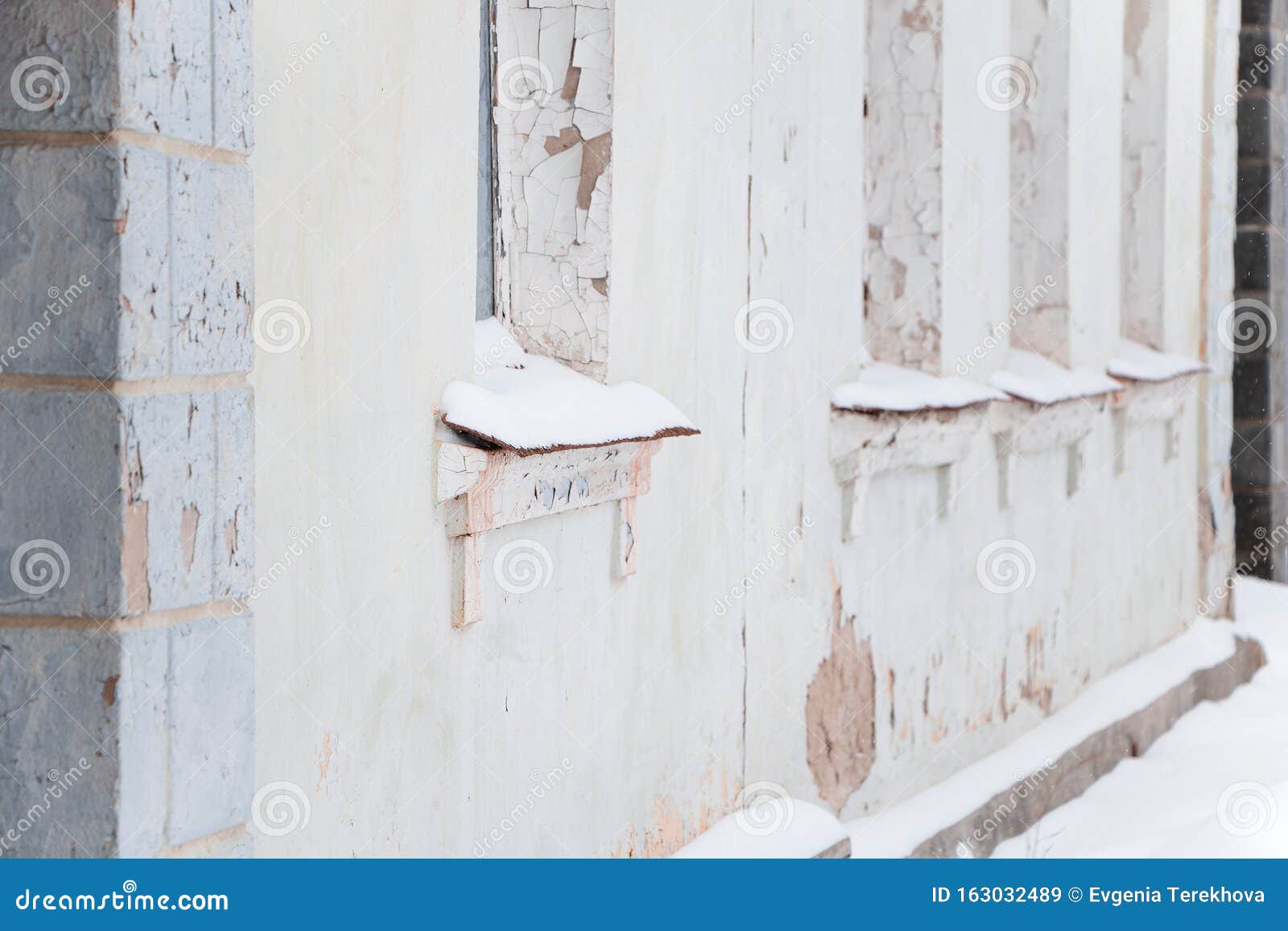 Corner of an Old House with Snow-covered Windows Stock Image - Image of ...