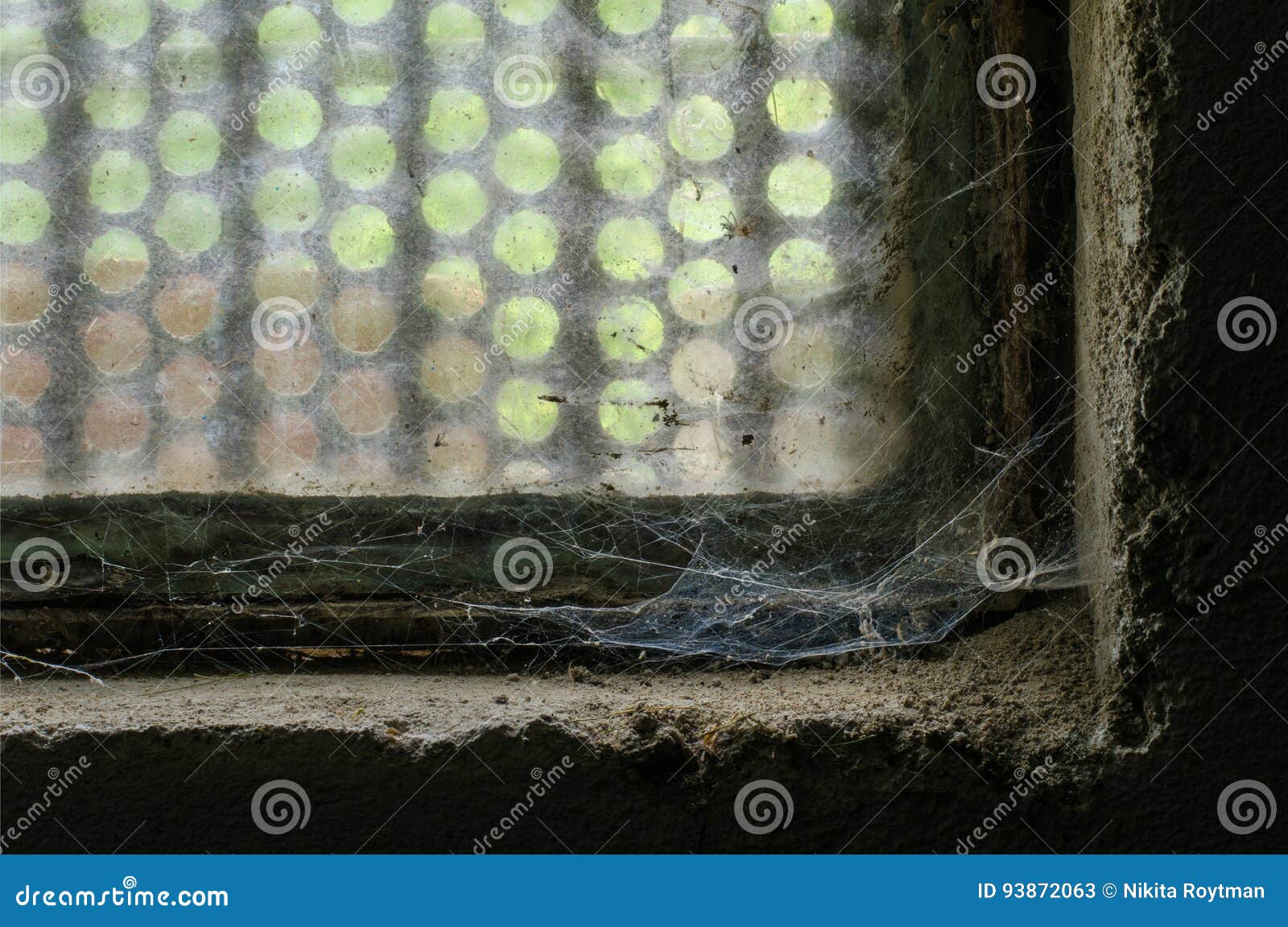 In the Corner of an Old Window a Spider`s Web Develops Stock Image ...