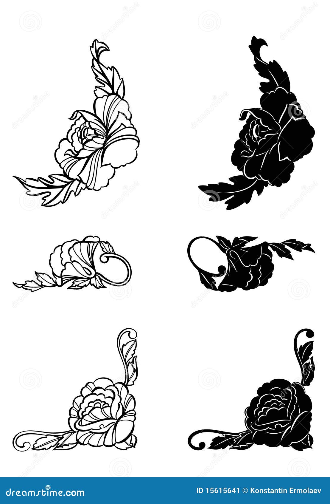 Corner Ornament and Floral Element Set Stock Illustration ...