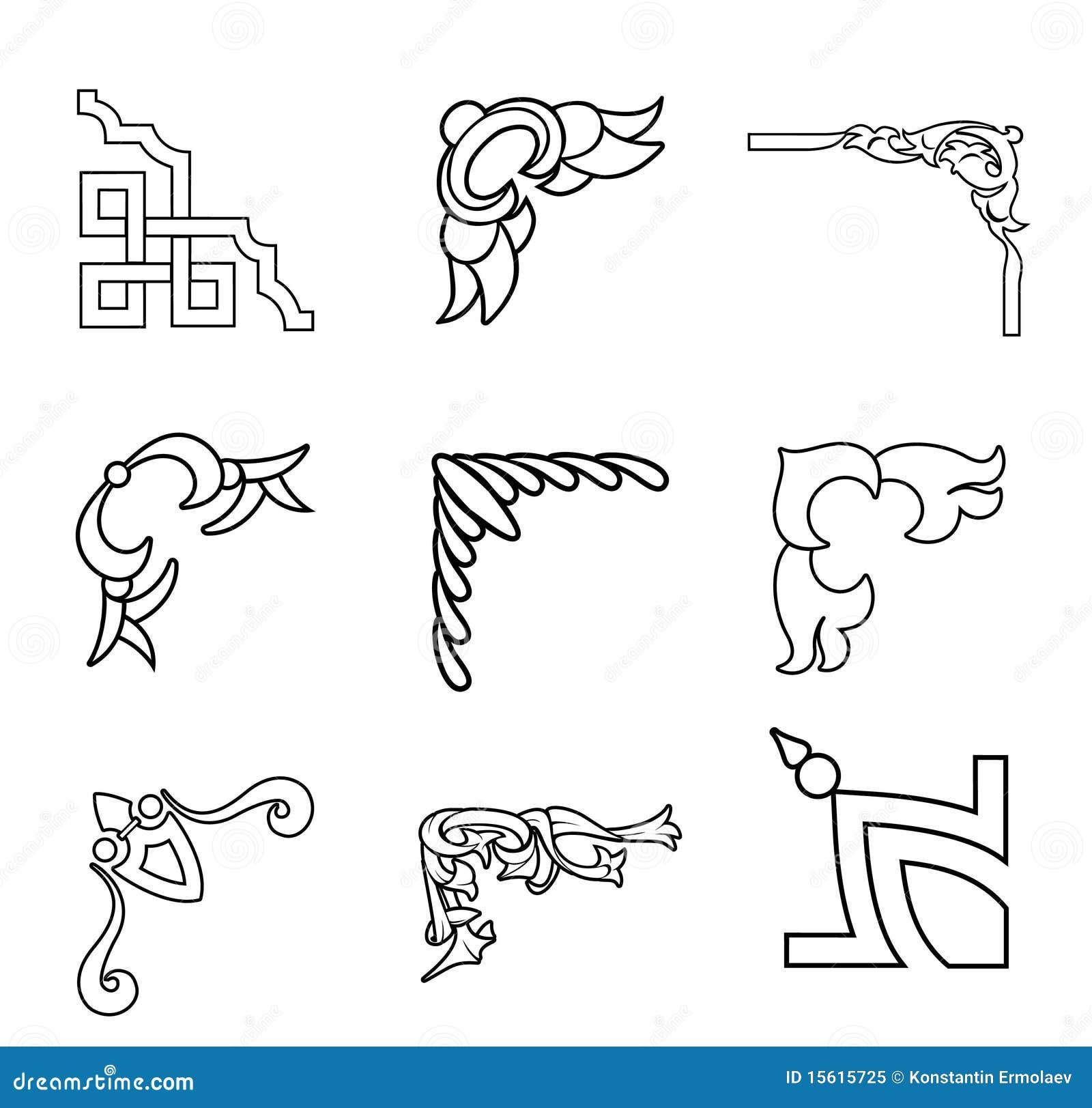 Corner ornament set stock illustration. Illustration of curve - 15615725