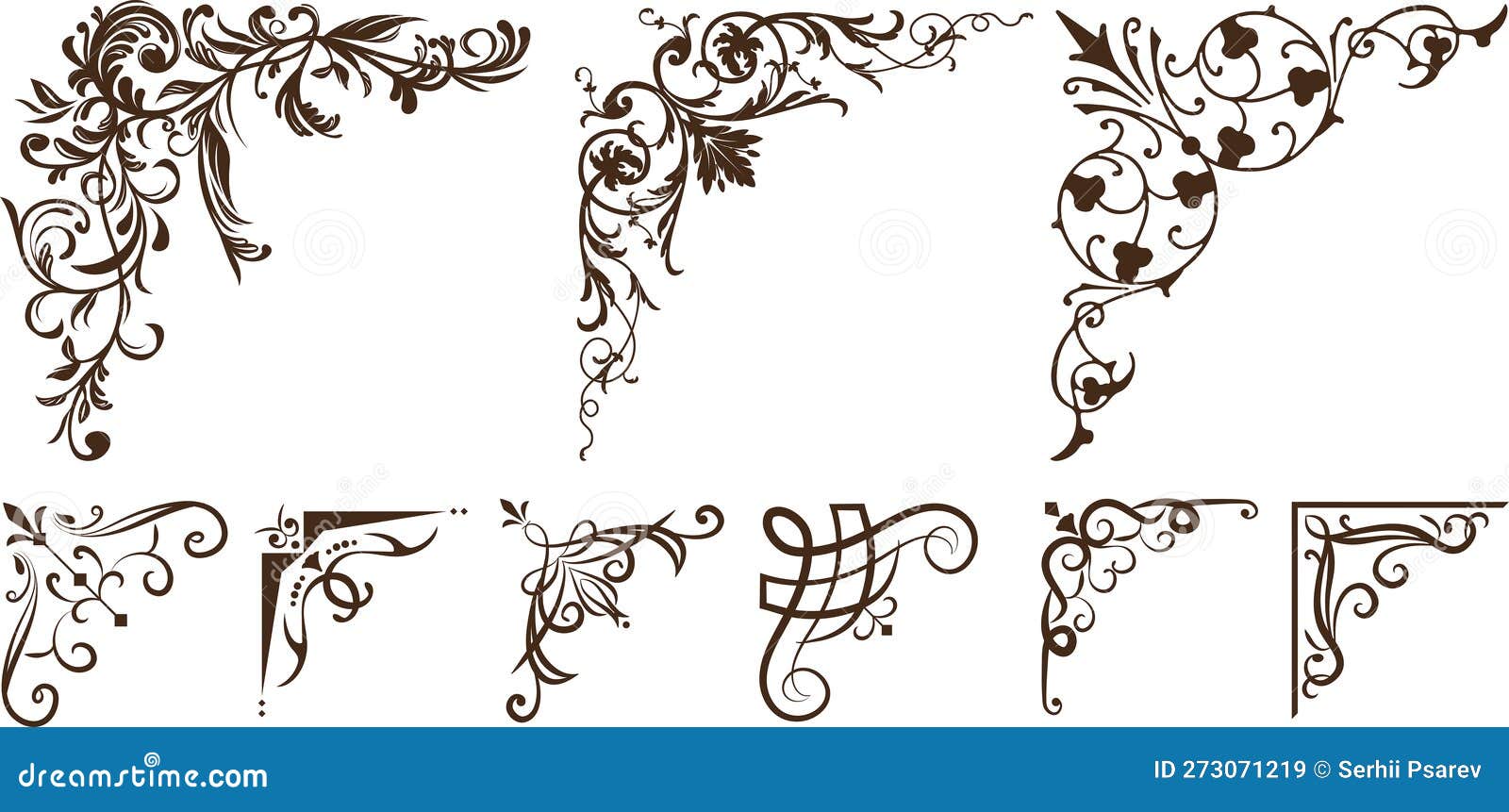 Corner Ornament. Vector Set of Floral Corners on White Background Stock ...