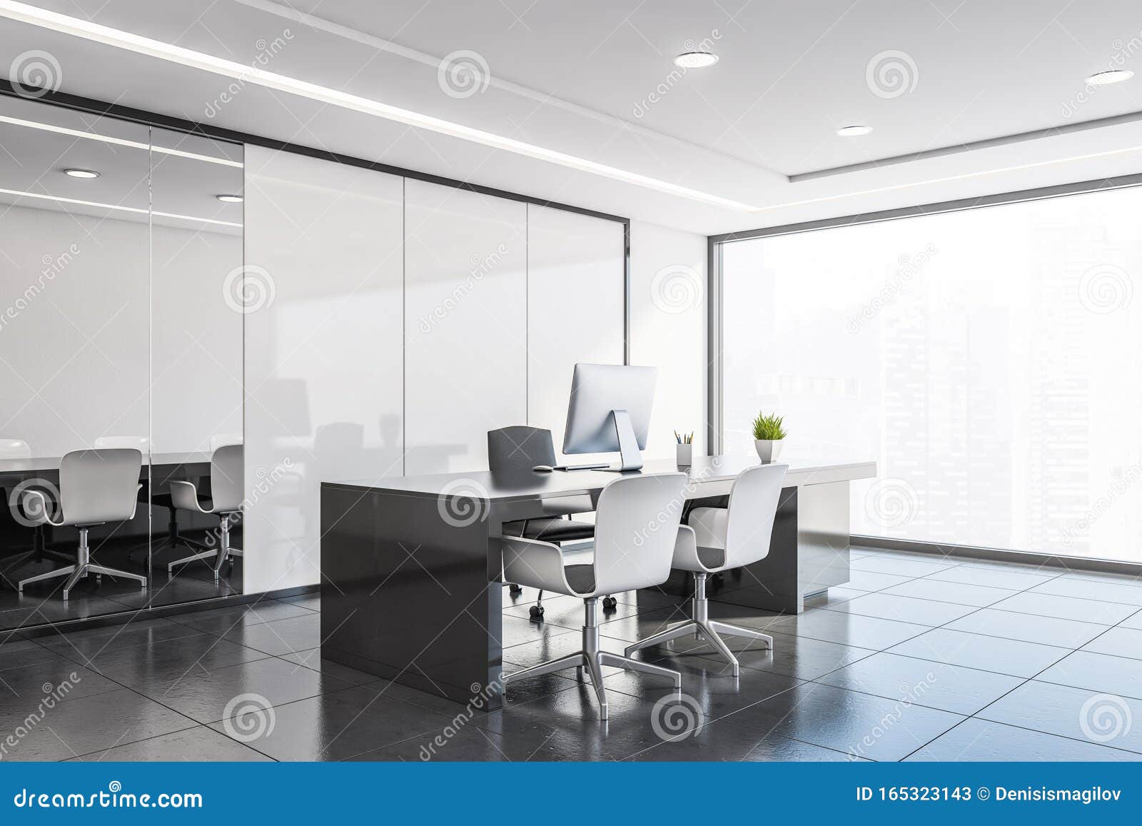 Corner of Panoramic CEO Office Stock Illustration - Illustration of ...