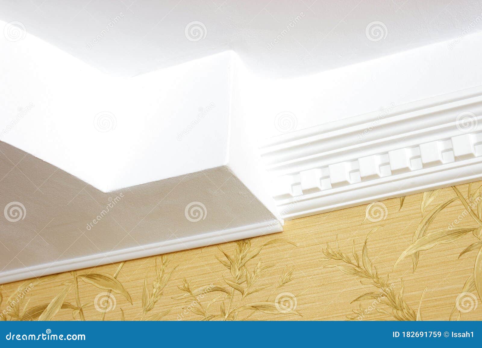 Corner of a Plasterboard Ceiling with a Skirting Board. Greek Ornament ...