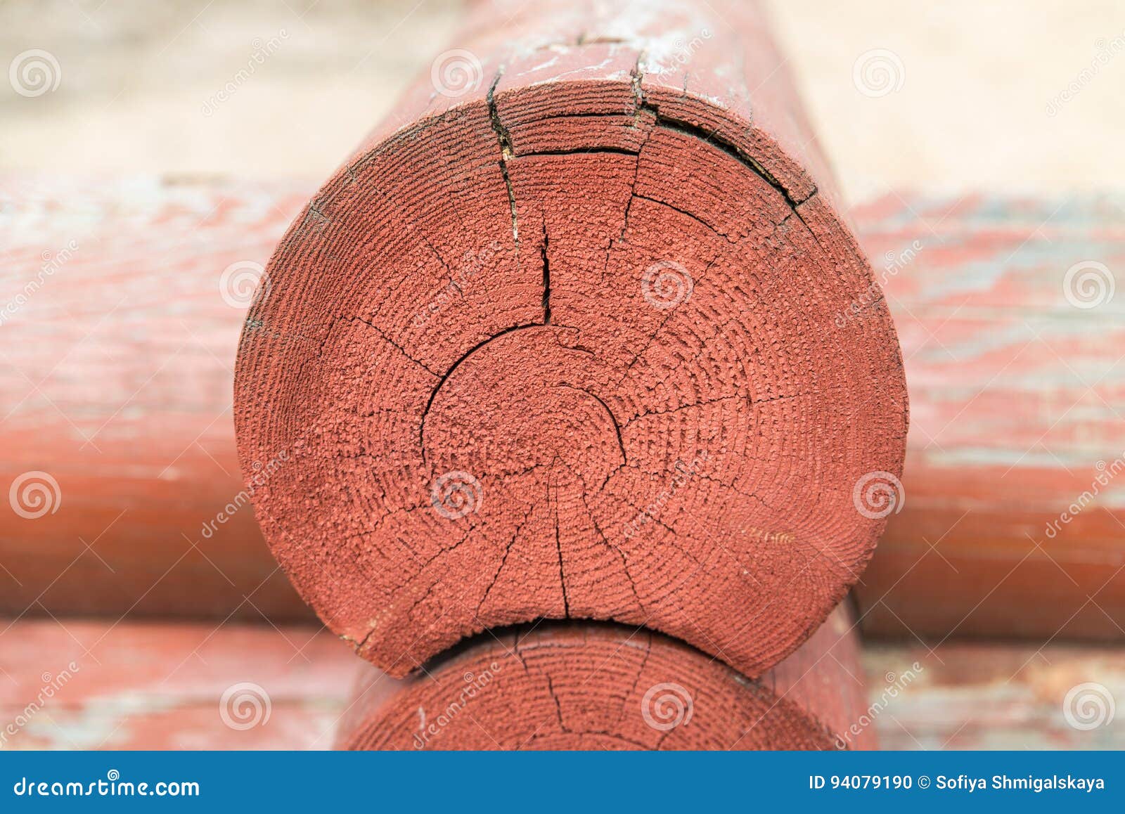 Corner of Red Logs in the Sand Stock Photo - Image of feature, pine ...