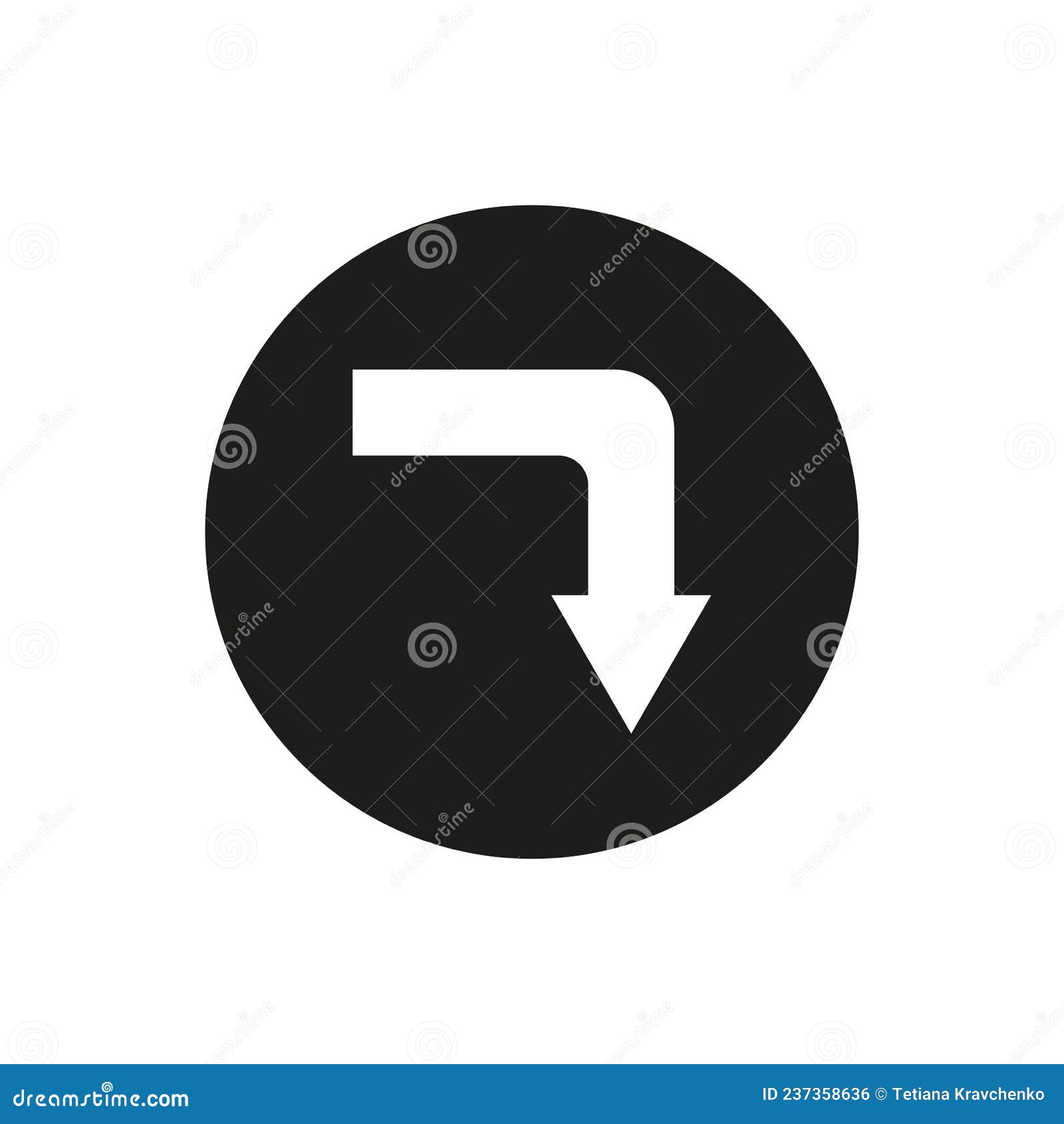 Corner Right Down Arrow. Black Circle. Direction Traffic Sign ...