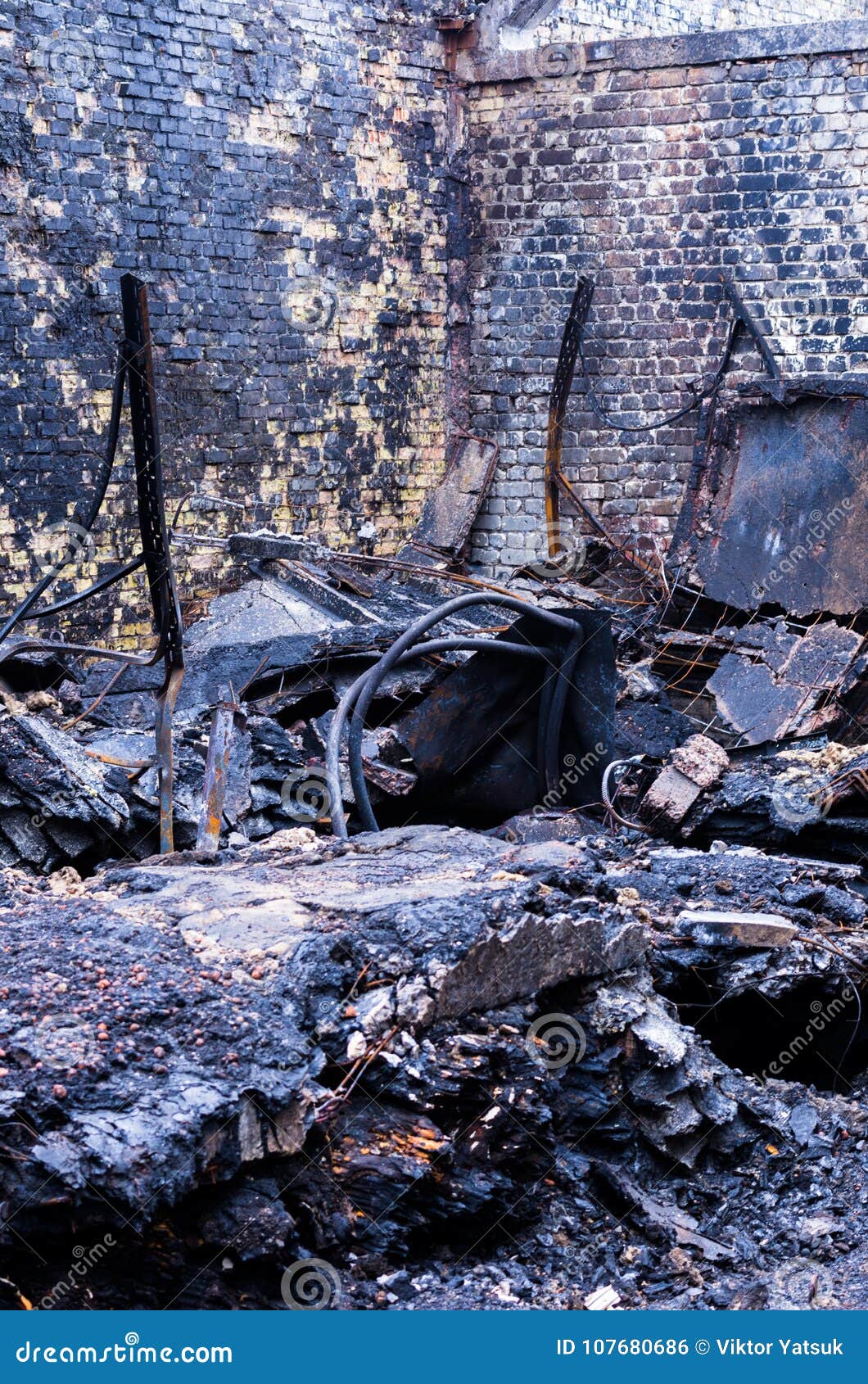 The Corner of the Room. Burnt Room. the Room after the Fire Stock Photo ...