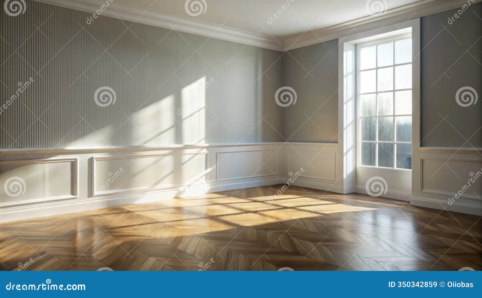 Corner Room Herringbone Floor, Paneling, Sunlight Stock Illustration ...