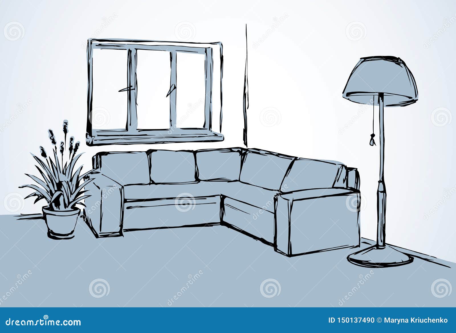 Corner Sofa. Vector Drawing Stock Vector - Illustration of drawn ...