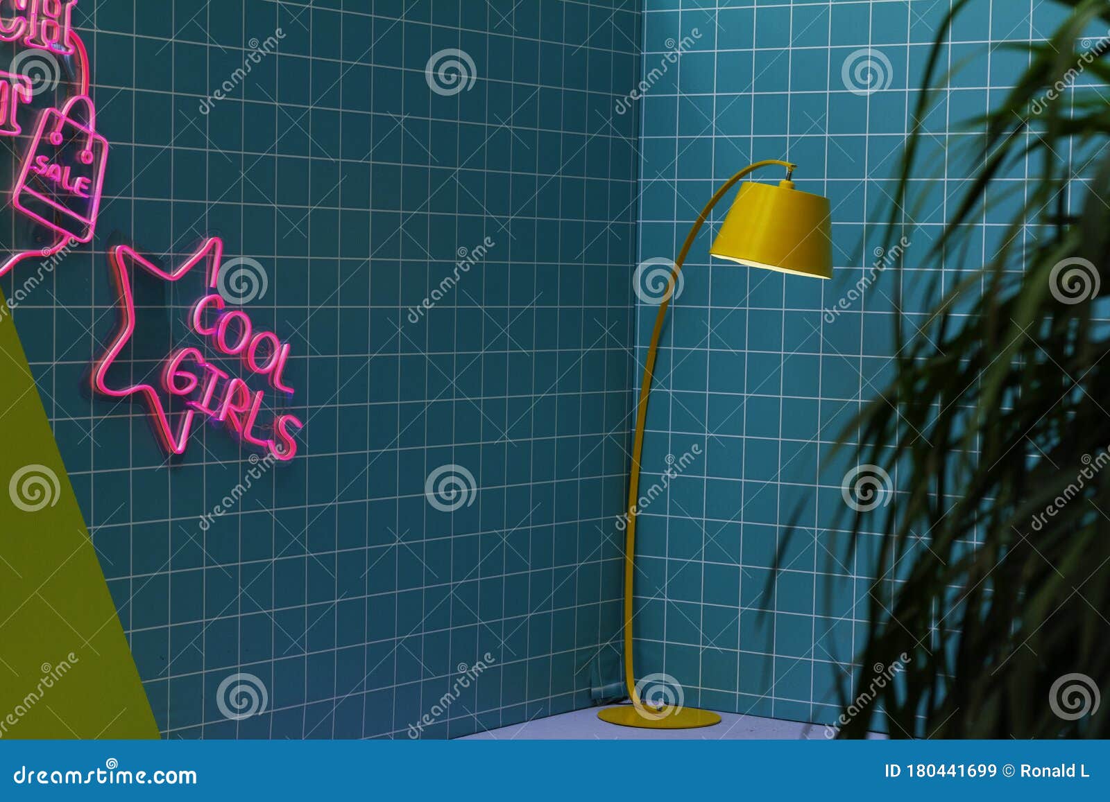 A Corner of Store with Blue Wallpapers Stock Image - Image of flower ...