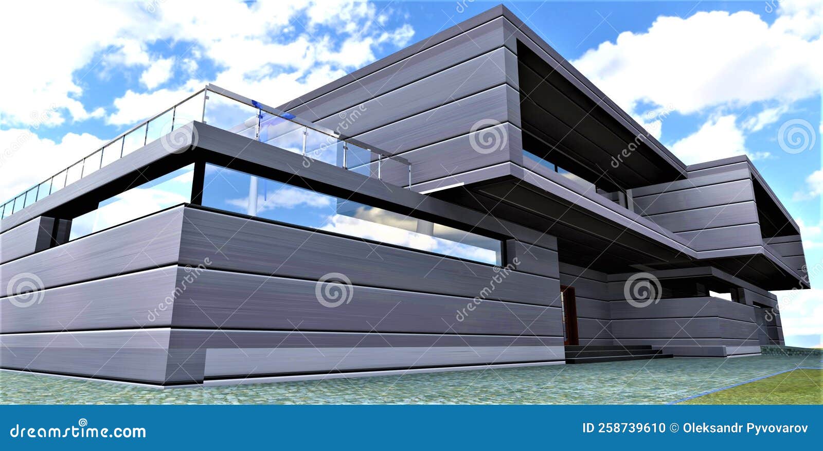 Corner of a Stylish Private House Finished with Horizontal Metallized ...