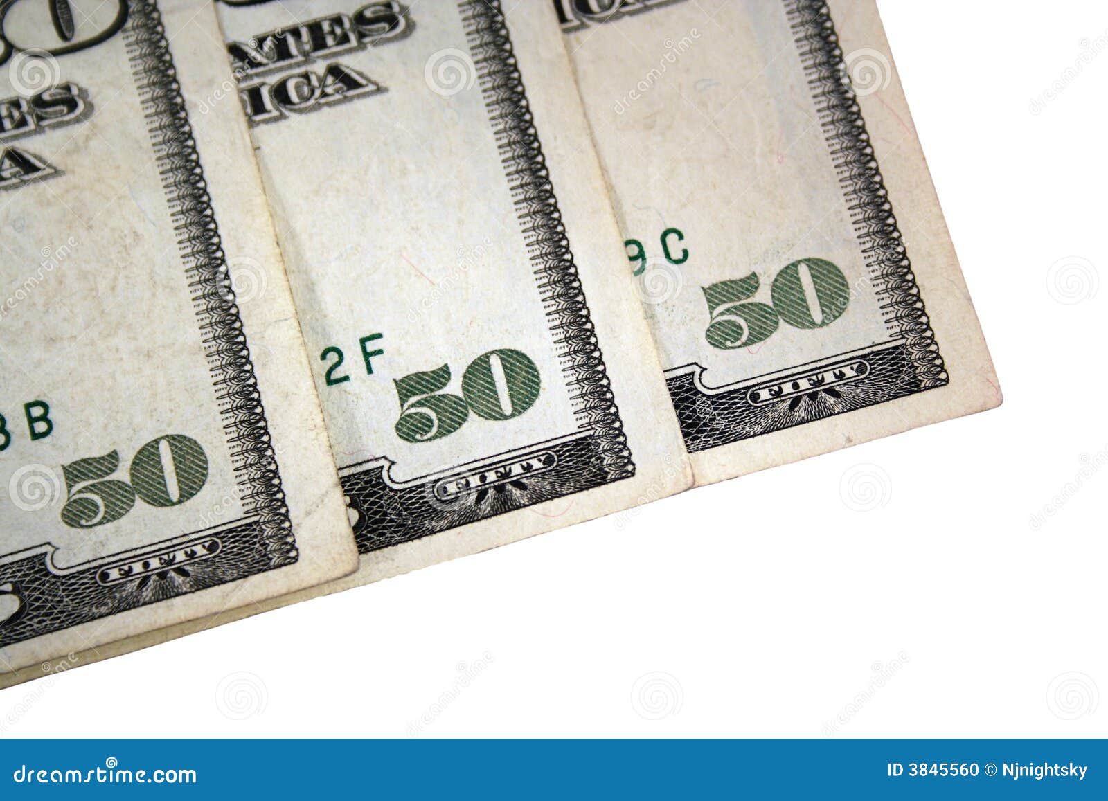 Corner Of Three US Fifty Dollar Bills Stock Photo - Image: 3845560