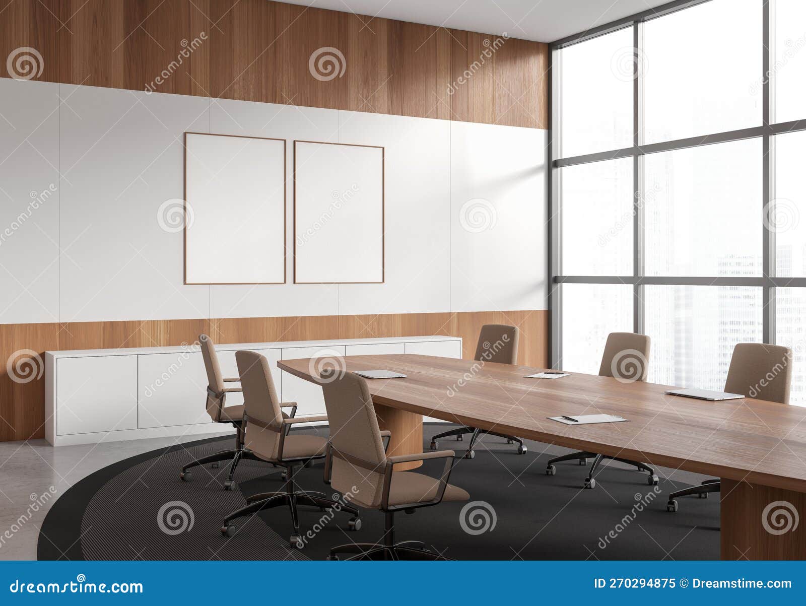 Corner View on Bright Office Room Interior with Two Posters Stock Image ...