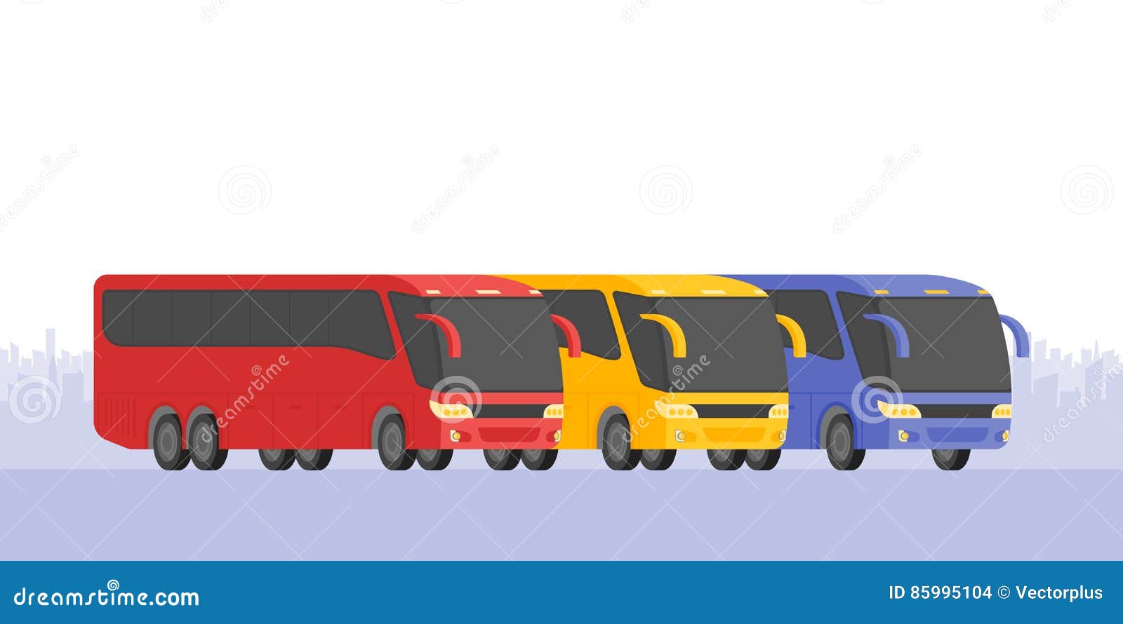 Corner View Three Bus on the Road Illustration Stock Illustration ...