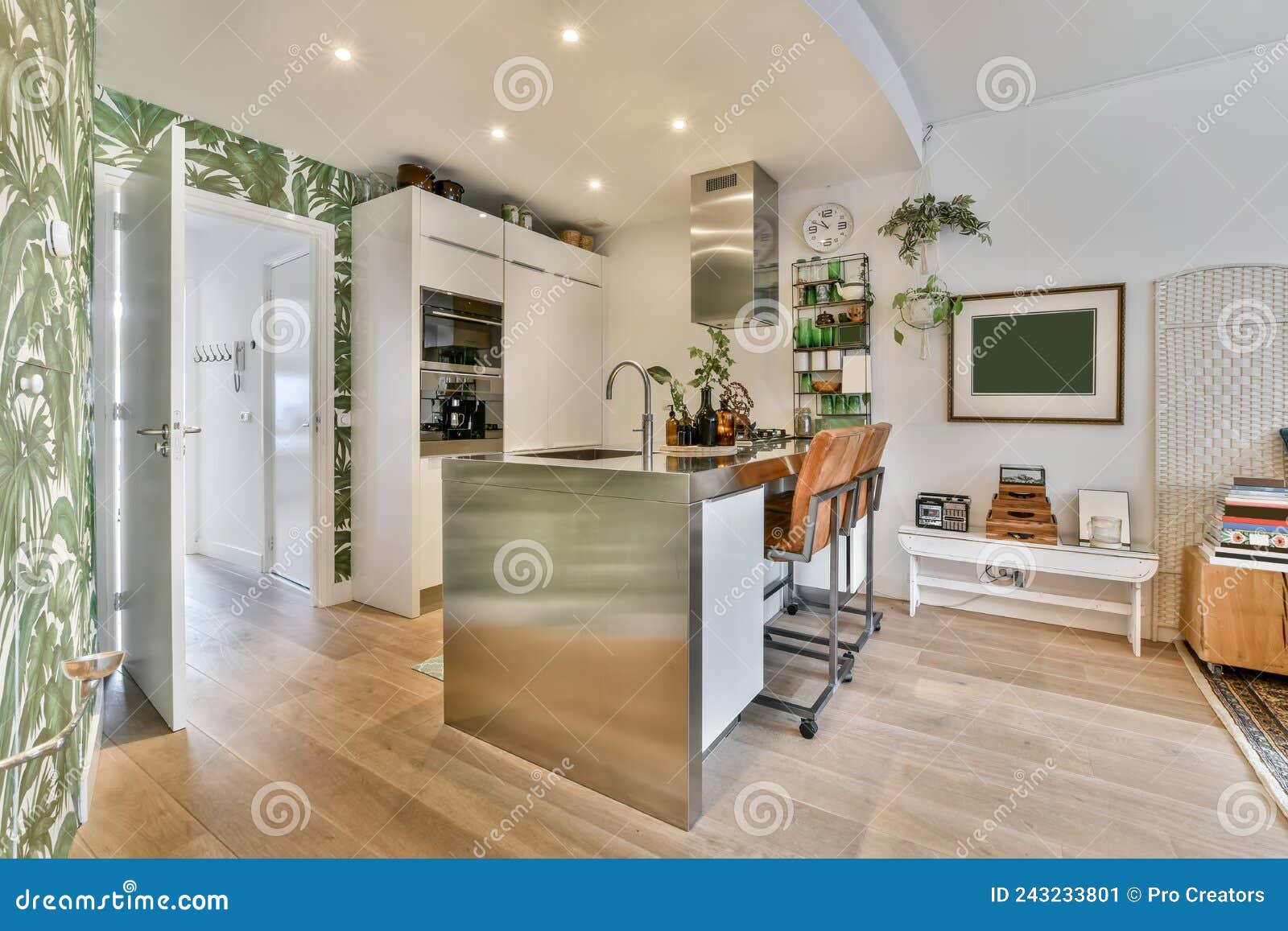 Corner Well-equipped Kitchen Stock Image - Image of shelf, style: 243233801