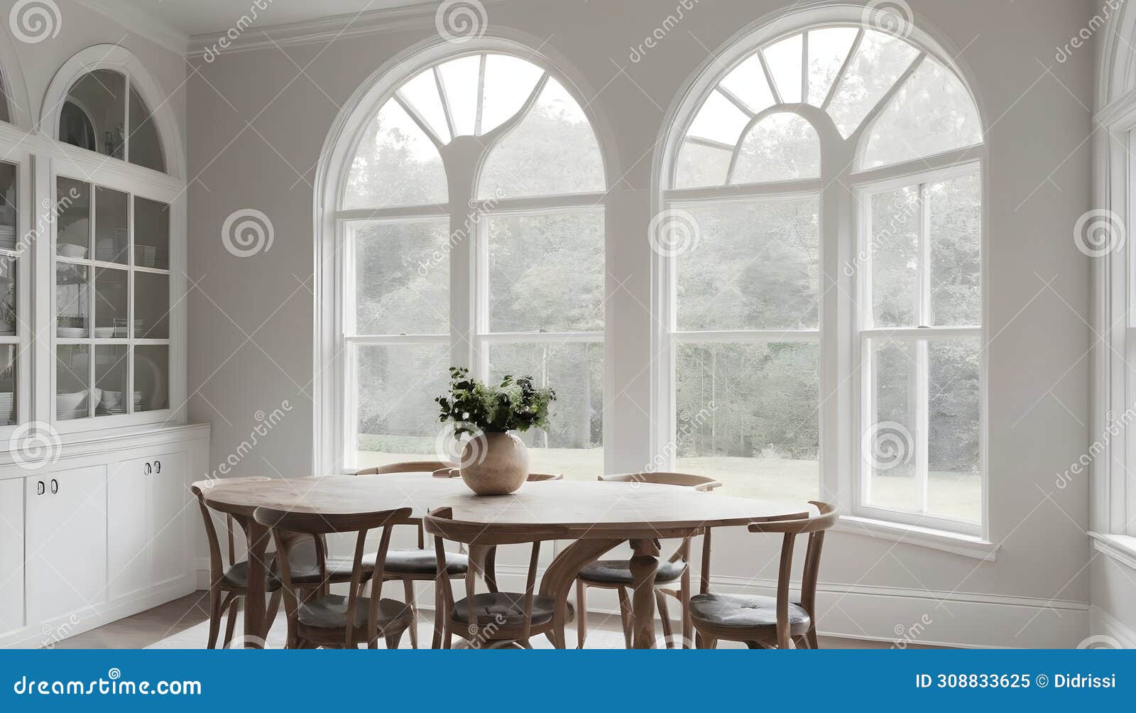 Corner of the White Dining Room with Arched Windows Stock Illustration ...