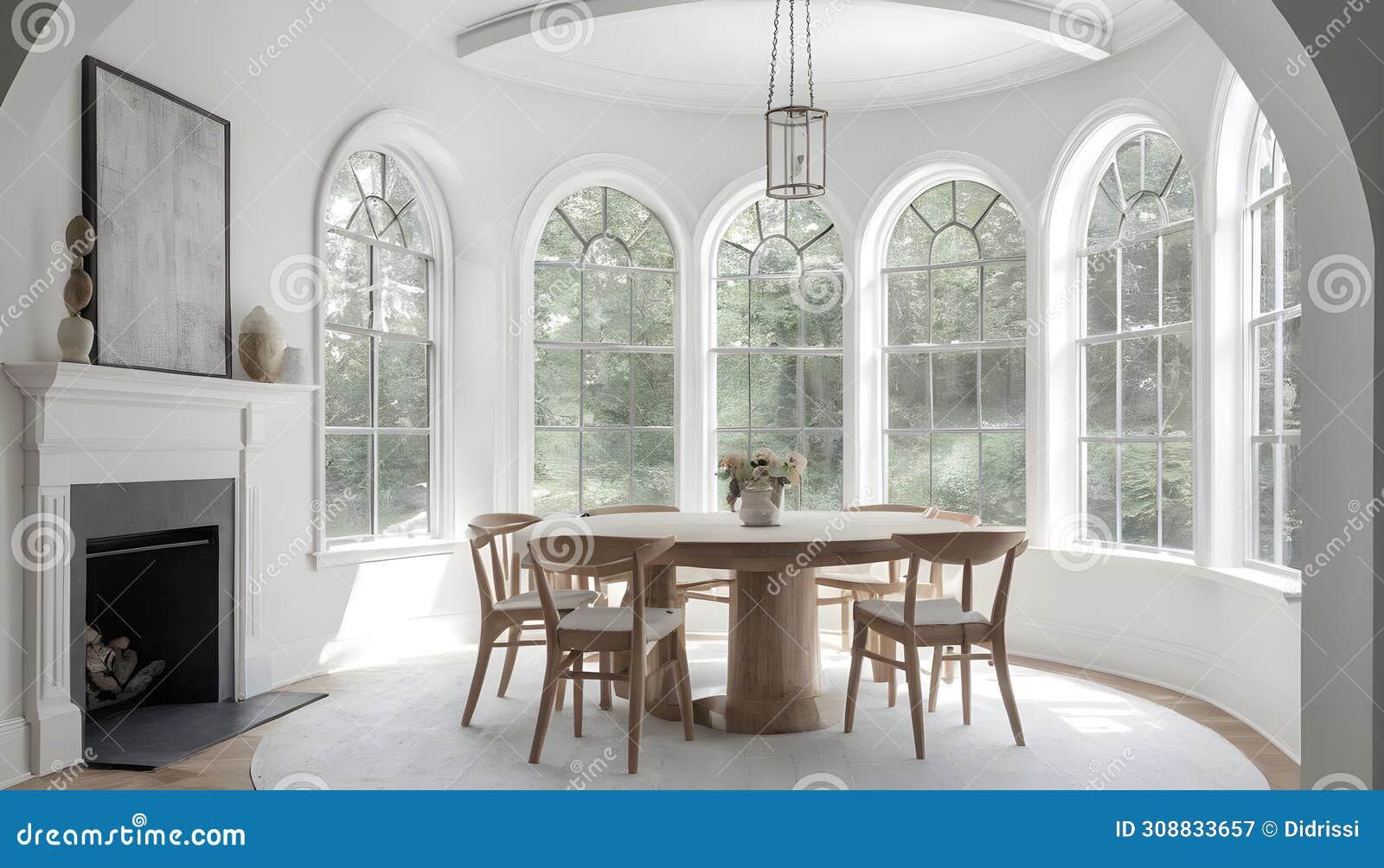 Corner of the White Dining Room with Arched Windows Stock Illustration ...