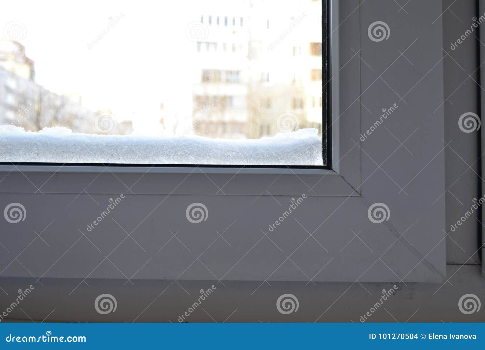Corner of the Window with the Snow Outside Stock Photo - Image of ...