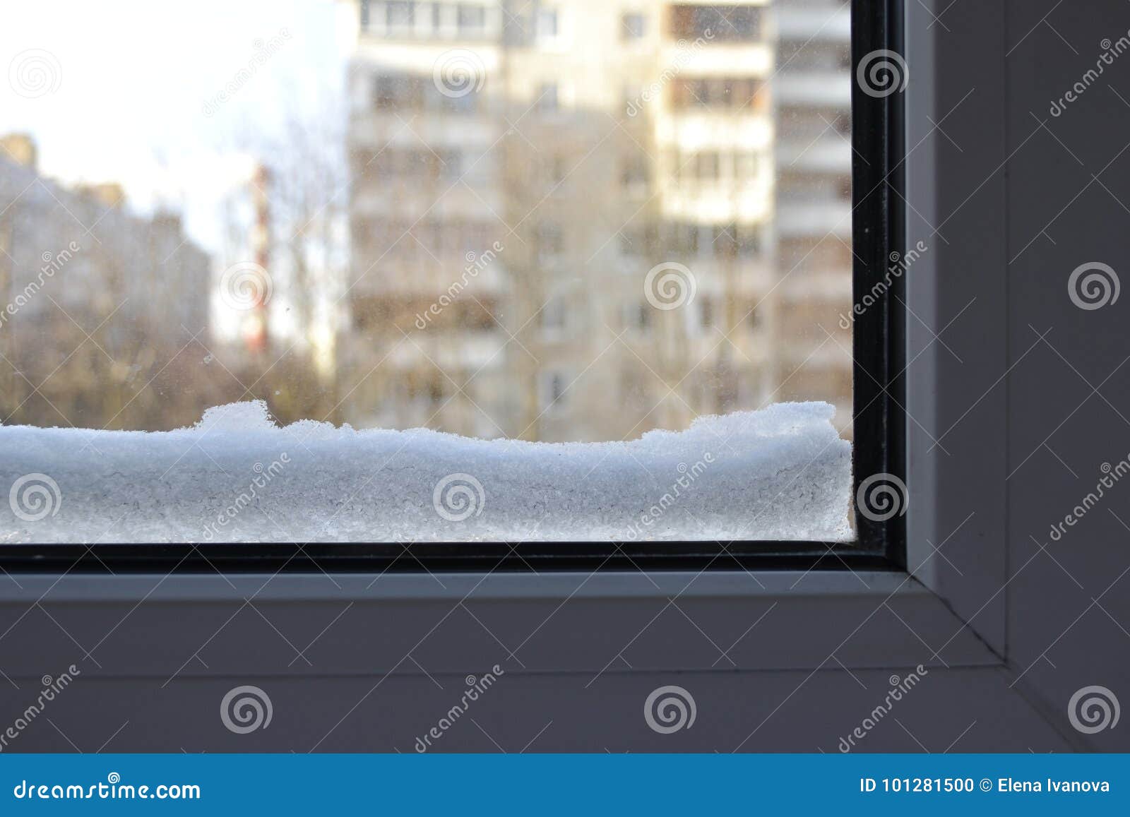 Corner of the Window with the Snow Outside Stock Photo - Image of ...