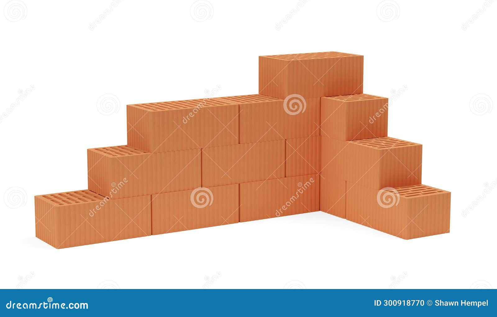 Cornered Stack of Red Brick Stones on White Background, Construction ...