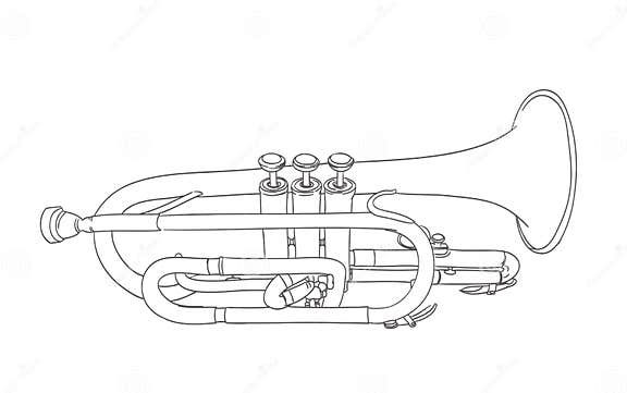 Cornet Wind Musical Instrument Stock Vector - Illustration of drawn ...
