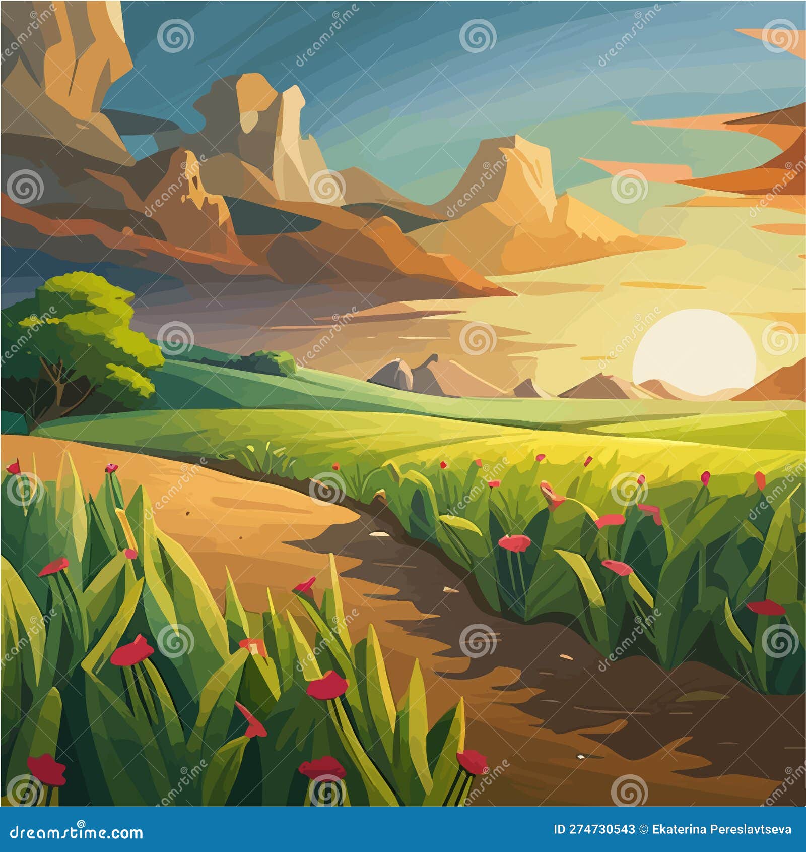 Cornfield Landscape Vector Illustration Cartoon Landscape with Tall ...