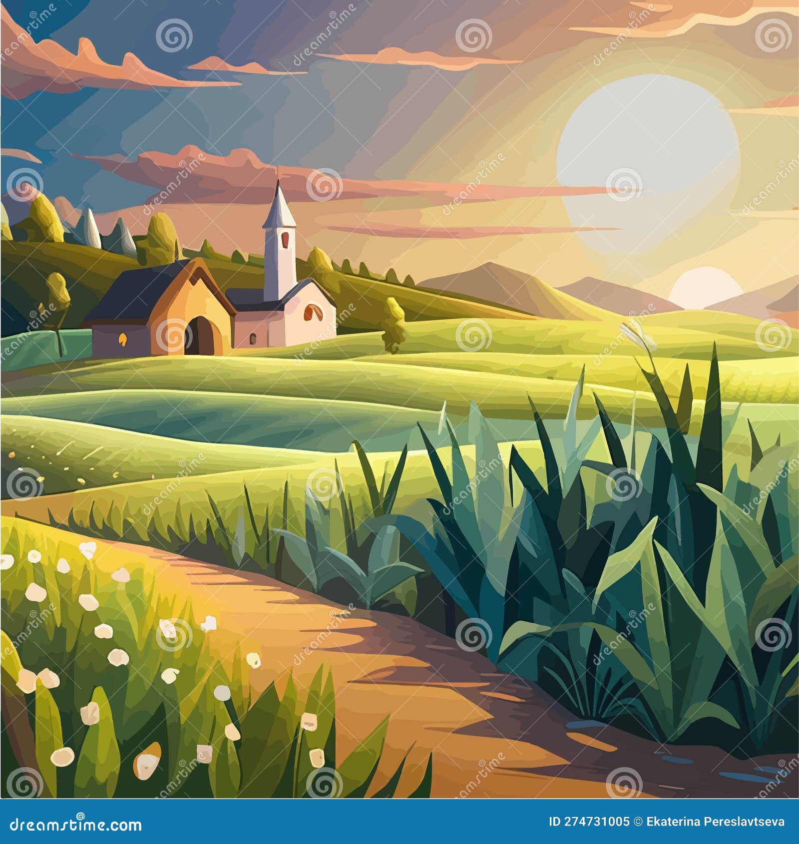 Cornfield Landscape Vector Illustration Cartoon Landscape with Tall ...
