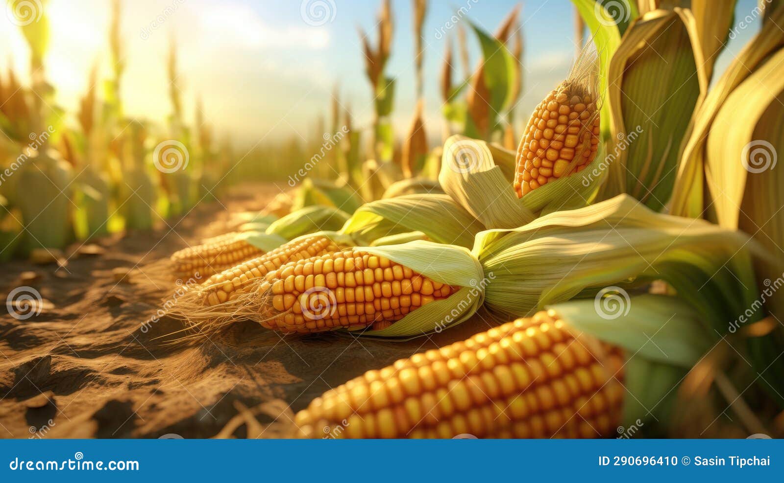 Cornfield with Mature Corn Cobs Lying on the Ground Stock Photo - Image ...