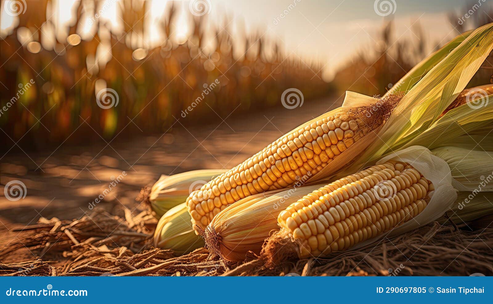 Cornfield with Mature Corn Cobs Lying on the Ground Stock Illustration ...