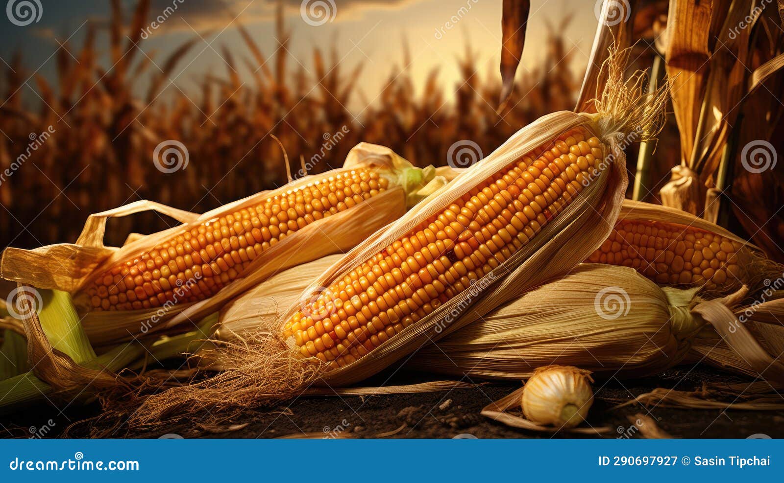 Cornfield with Mature Corn Cobs Lying on the Ground Stock Image - Image ...