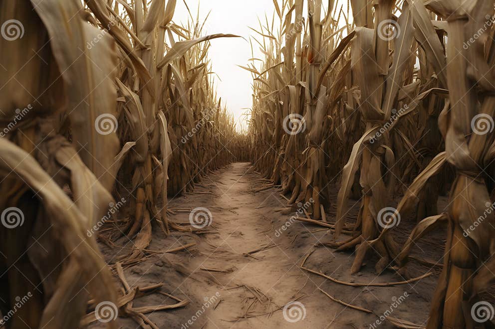 Cornfield with a Rustic Path Cutting through the Dried Crops. AI ...