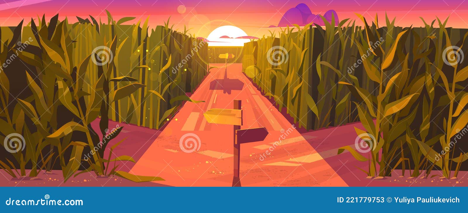 Cornfield Sunset Landscape with Road Pointers Stock Vector ... Cornfield Sunset Landscape with Road Pointers Stock Vector ...