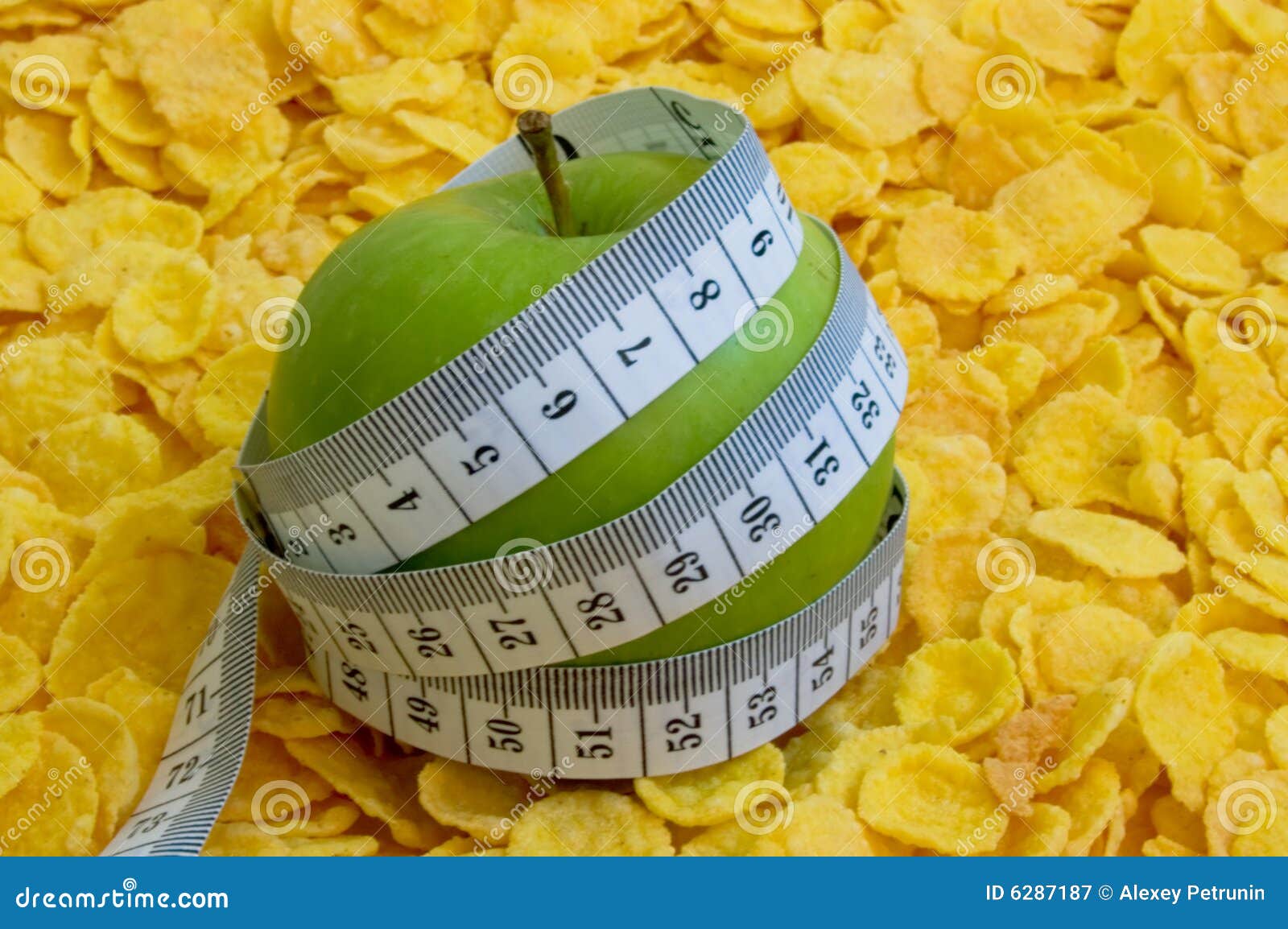 Cornflakes with Apple with Measuring Tape Stock Image - Image of health ...