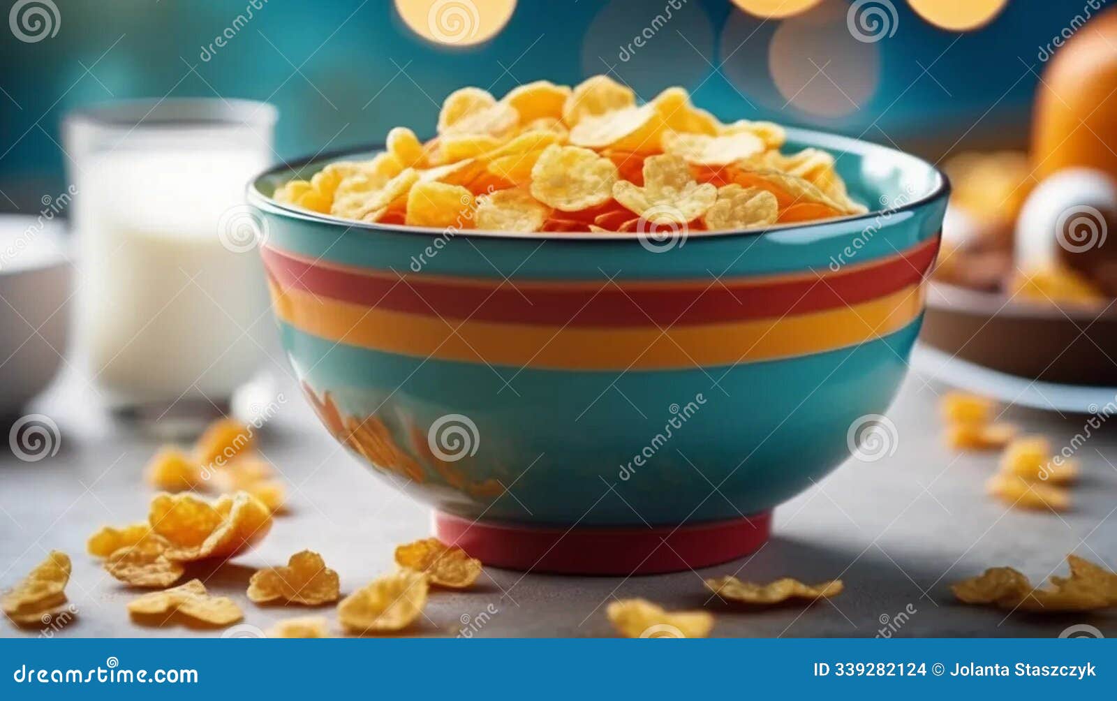 Cornflakes In Ceramic Bowl With Spoon. Corn Cereals Royalty-Free ...