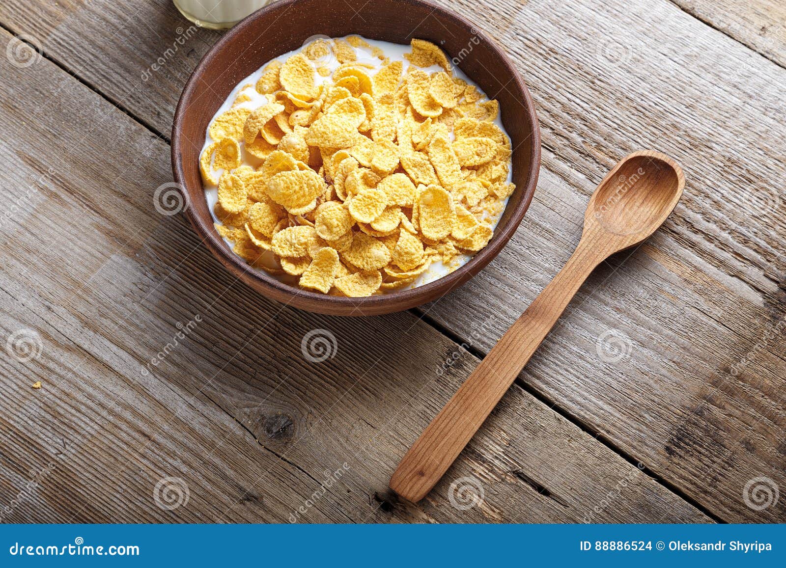 Cornflakes Cereal and Milk in a Clay Bowl. Stock Photo - Image of fresh ...
