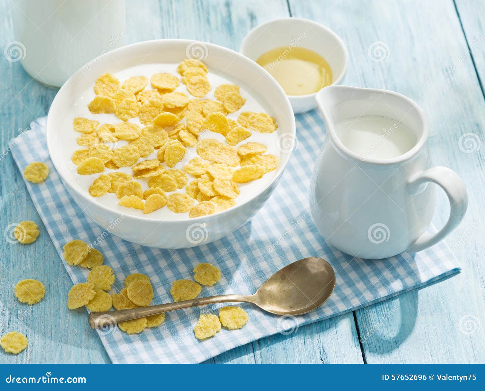 Cornflakes Cereal and Milk. Stock Photo - Image of closeup, crunchy ...