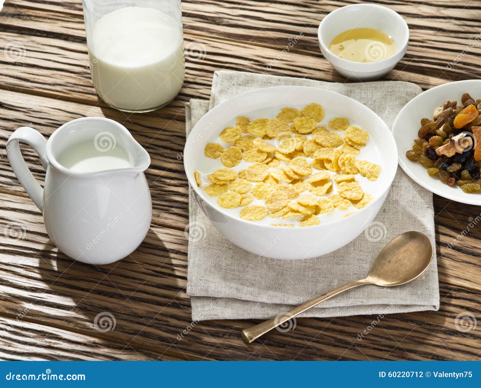 Cornflakes Cereal and Milk. Stock Photo - Image of silver, macro: 60220712