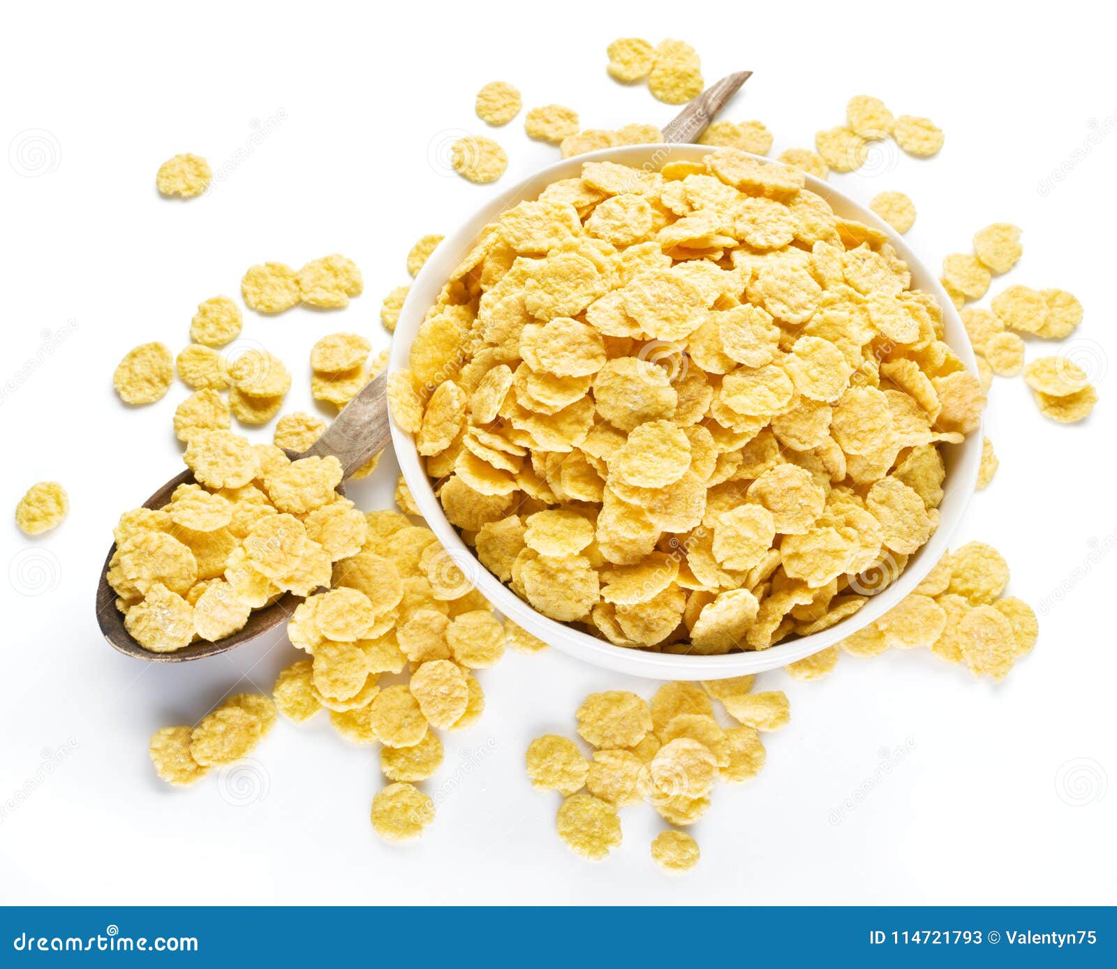 Cornflakes Cereal on a White Bowl. Stock Image - Image of crunchy ...