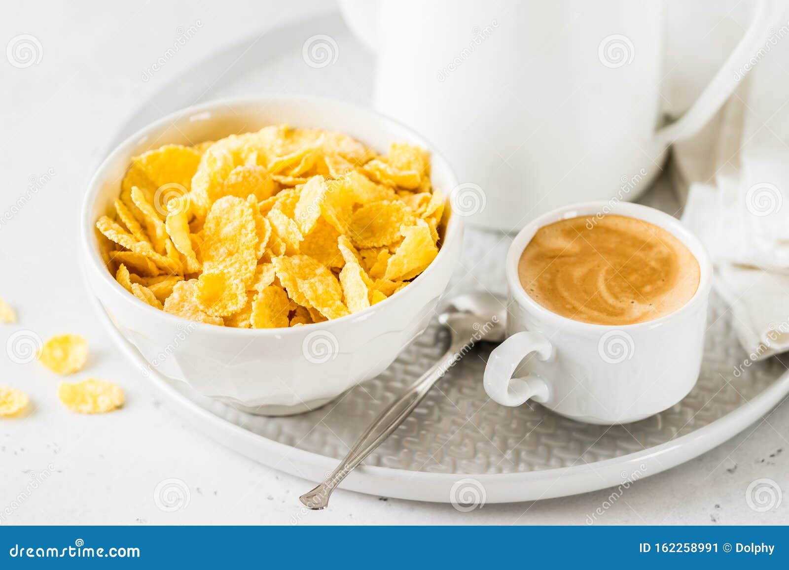 Cornflakes, Milk and Coffee Stock Image - Image of fiber, coffee: 162258991