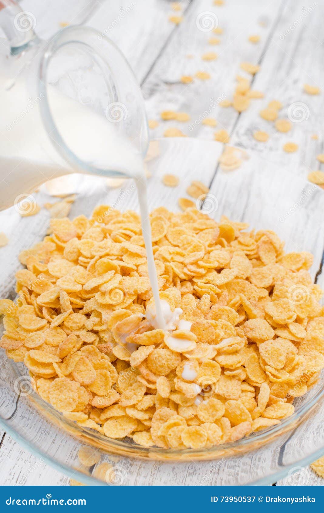 Cornflakes and Milk, Rustic Style Stock Image - Image of golden, eating ...