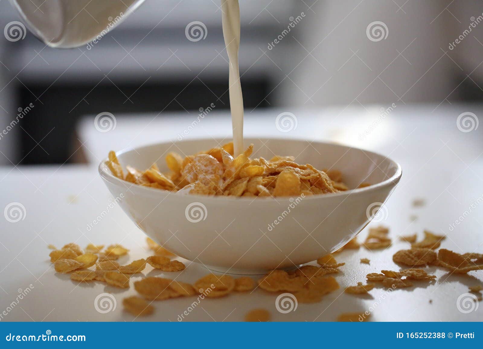 Breakfast Cereal with Milk . Cornflakes with Milk for Breakfast Stock ...