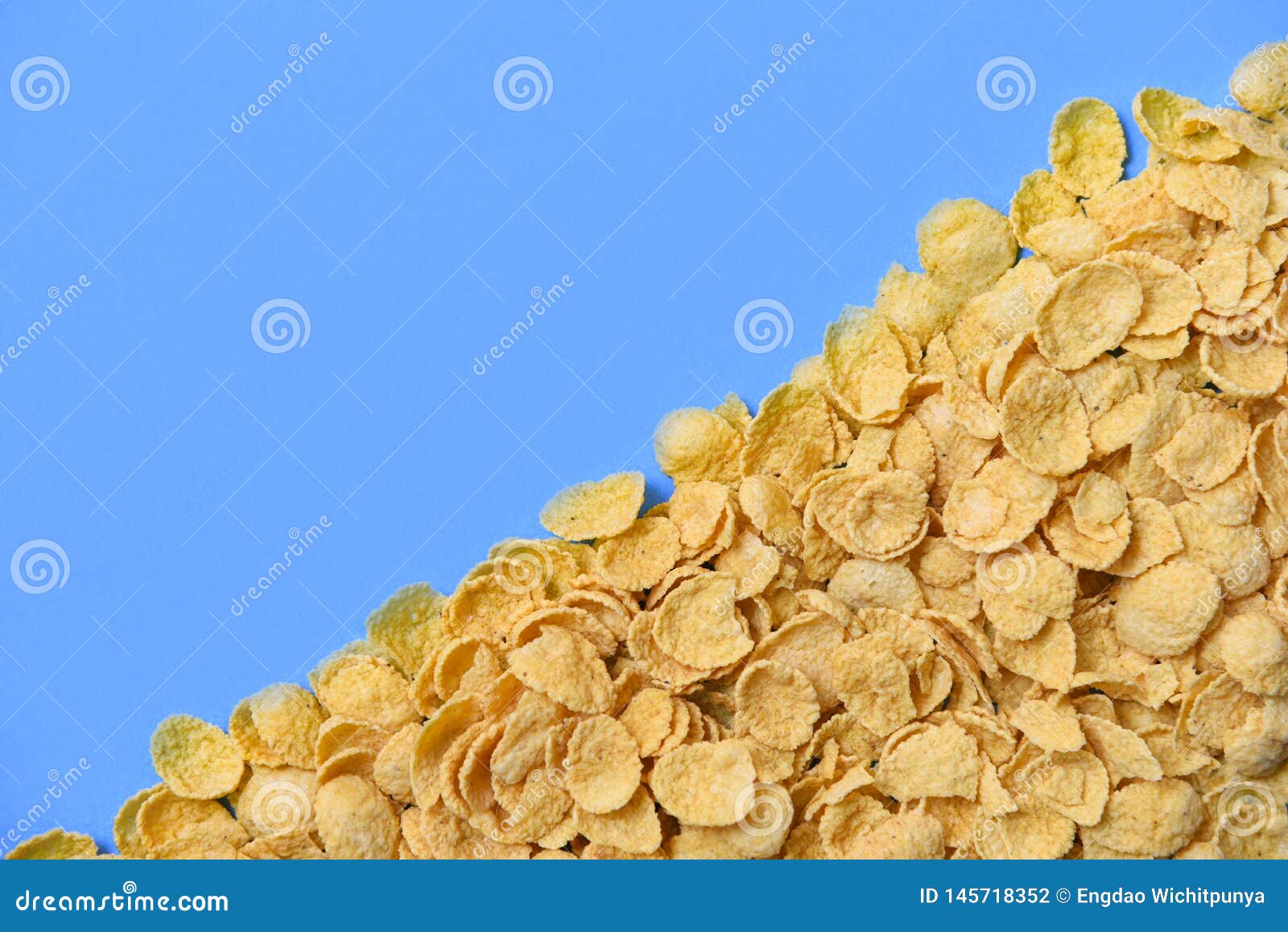 Cornflakes Texture on Blue Background Top View Breakfast Cornflake ...