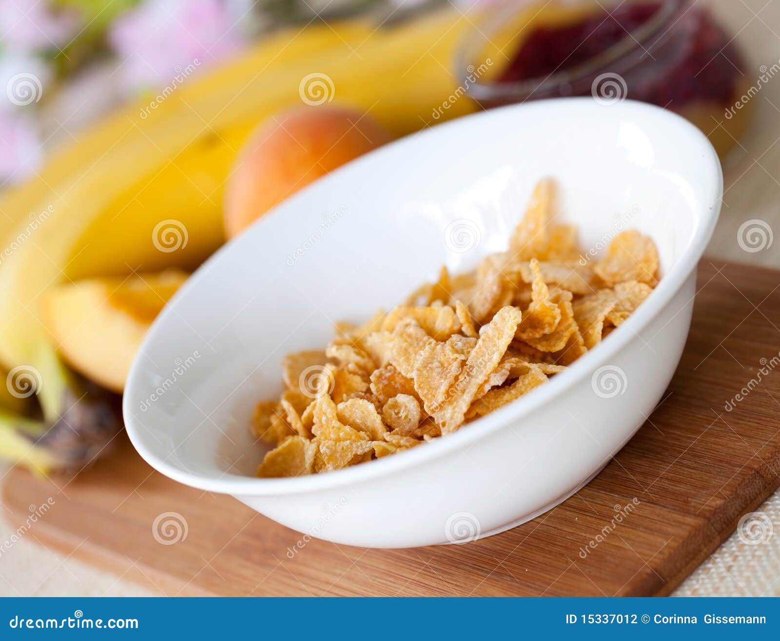 Cornflakes in a White Bowl with Fruits Stock Photo - Image of bowl ...