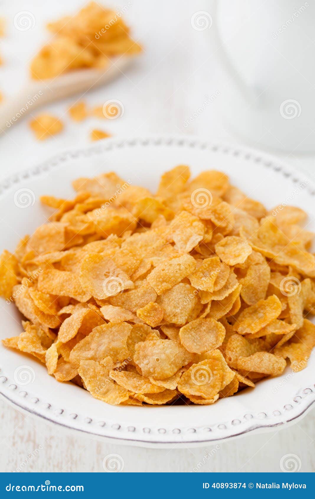 Cornflakes in white plate stock photo. Image of american - 40893874