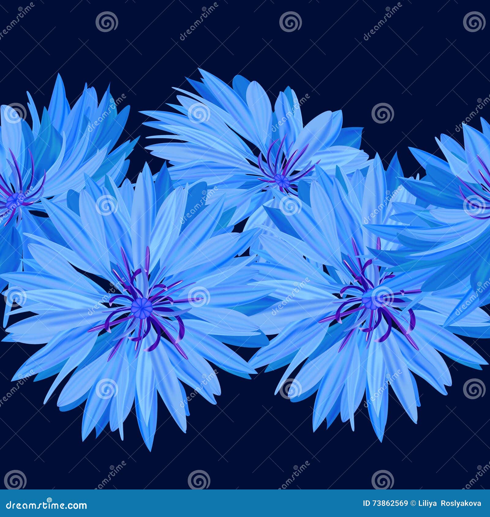 Cornflower Blue Flower Seamless Pattern, Centaurea Cyanus Minimal ...