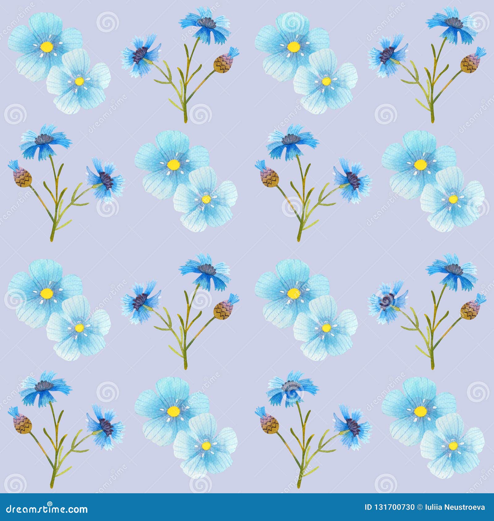 Cornflower Blue Flower Seamless Pattern, Centaurea Cyanus Minimal ...